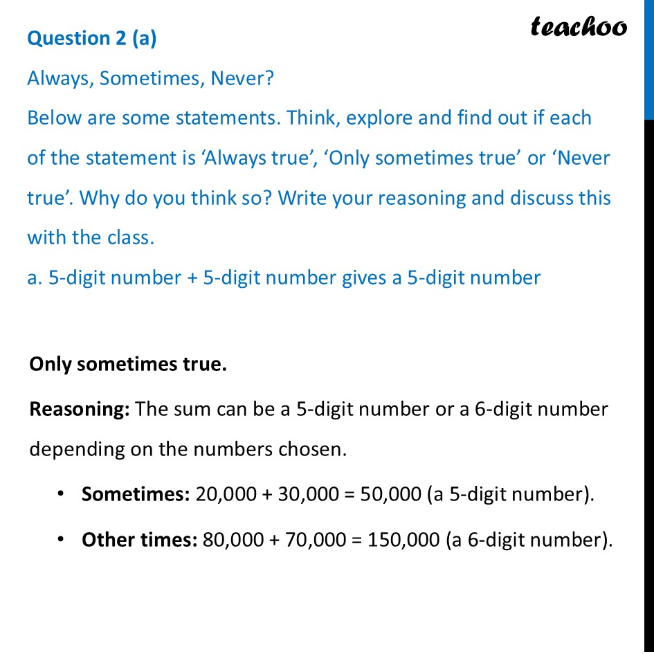 Always, Sometimes, Never? Below are some statements - Class 6 Maths