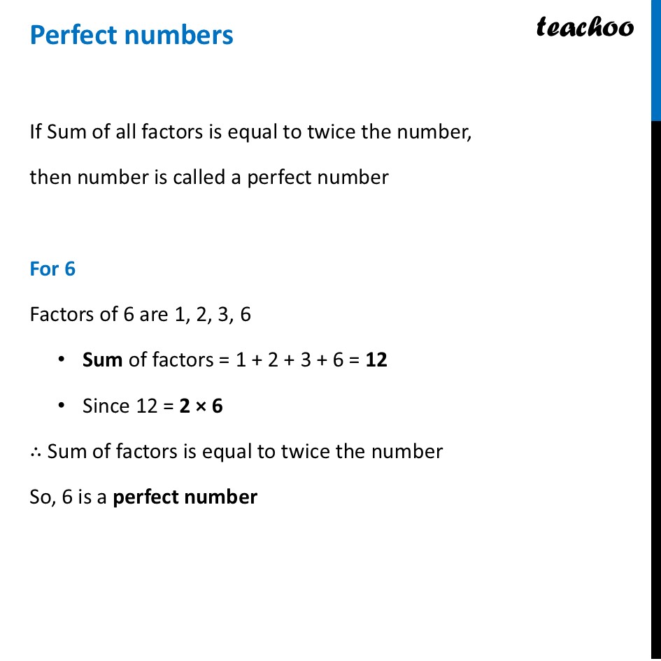 What are Perfect Numbers? - Examples, and Fact [with video] - Teachoo
