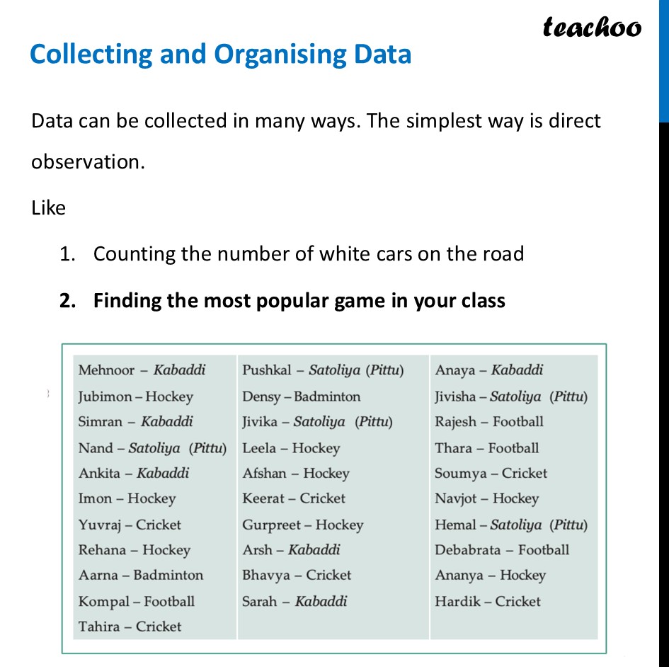 Collecting and Organising Data - Explanation with examples - Teachoo