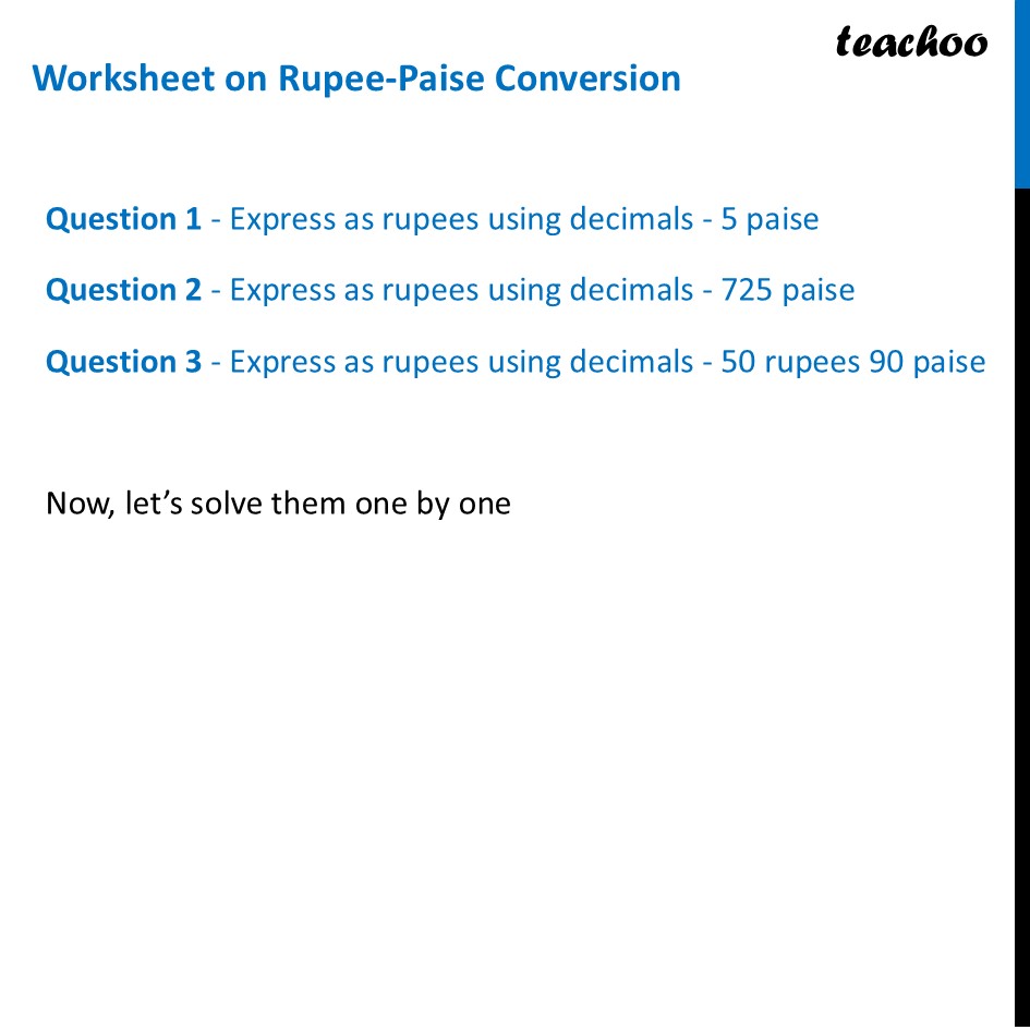Worksheet on Rupee-Paise Conversion - Class 7 Maths - Teachoo