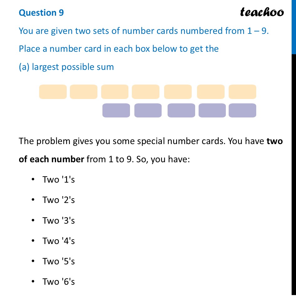 [Class 7] You are given two sets of number cards numbered from 1 – 9