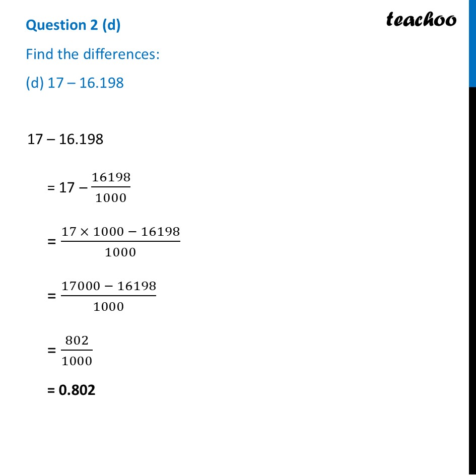 [Class 7 Maths] Find the differences: (d) 17 – 16.198 - Ganita Prakash