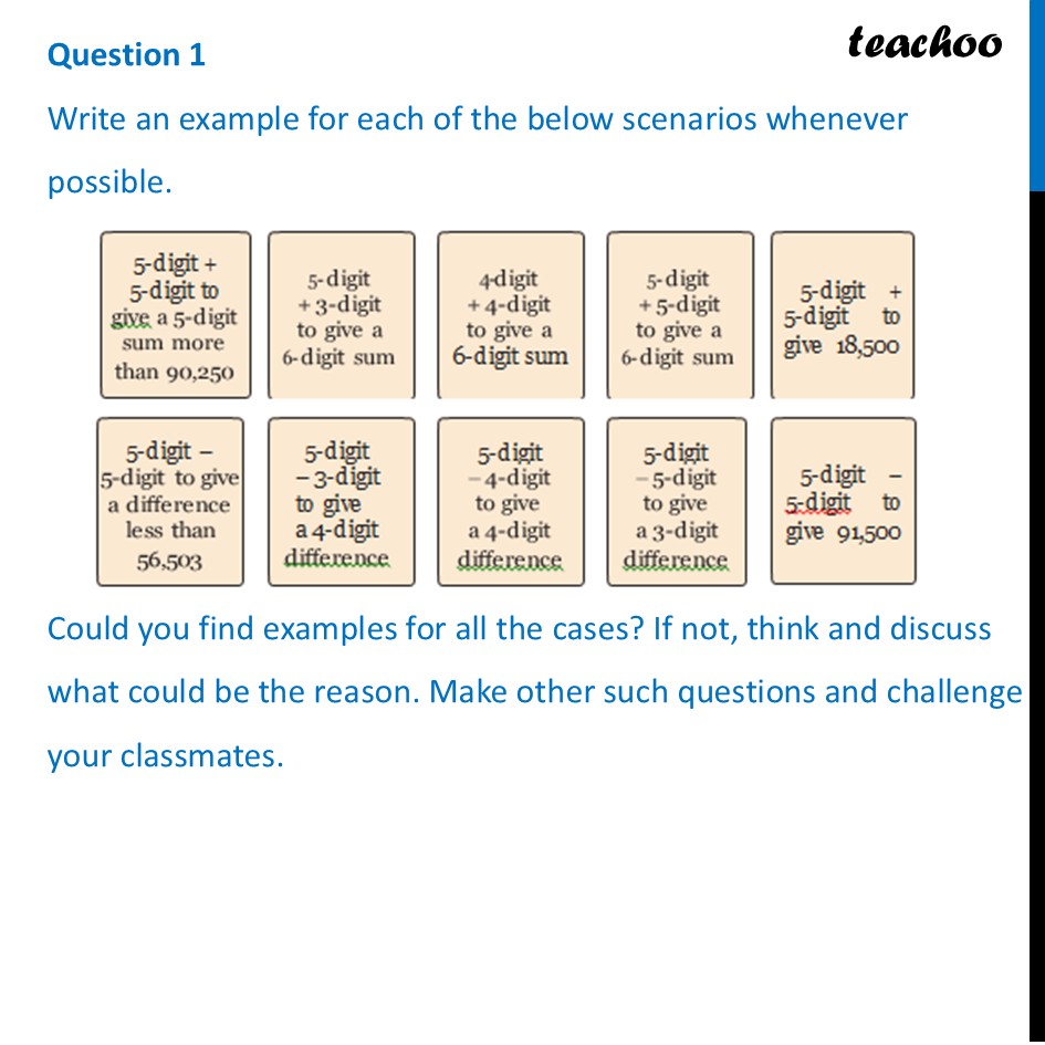 Write an example for each of the below scenarios whenever possible.