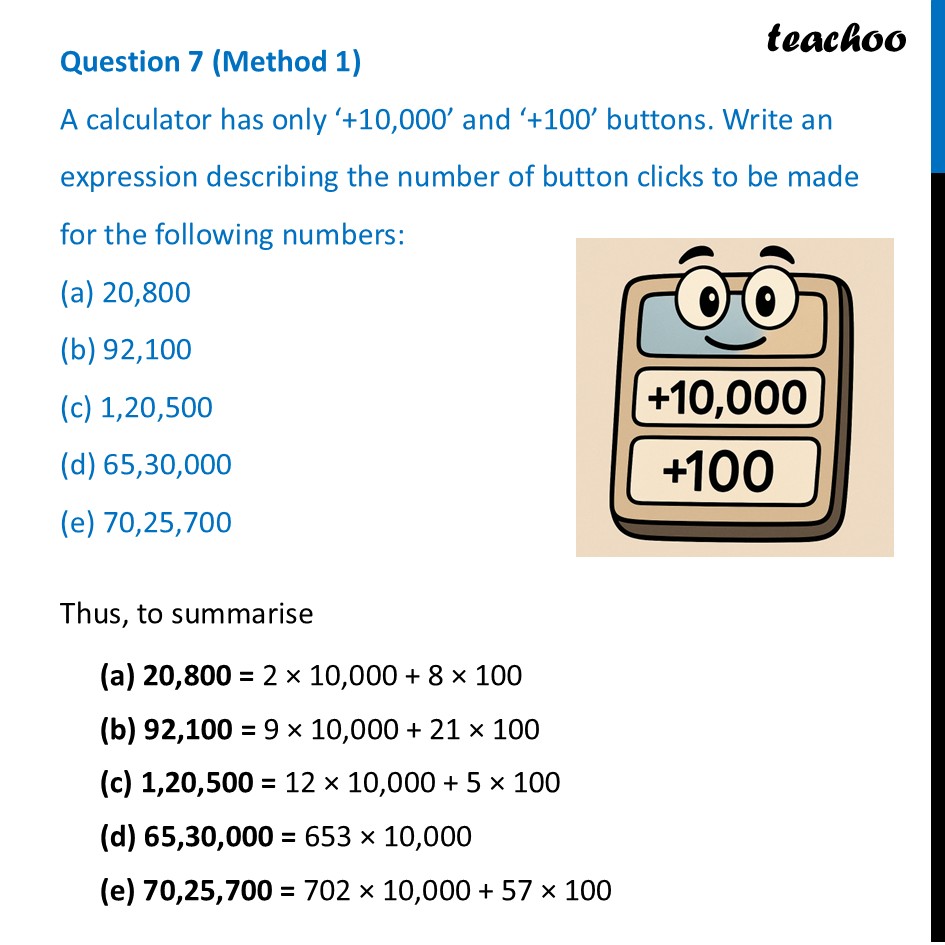 A calculator has only ‘+10,000’ and ‘+100’ buttons Write an expression