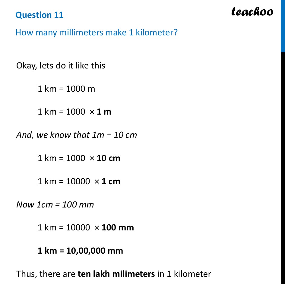 [Class 7] How many millimeters make 1 kilometer? - Teacho