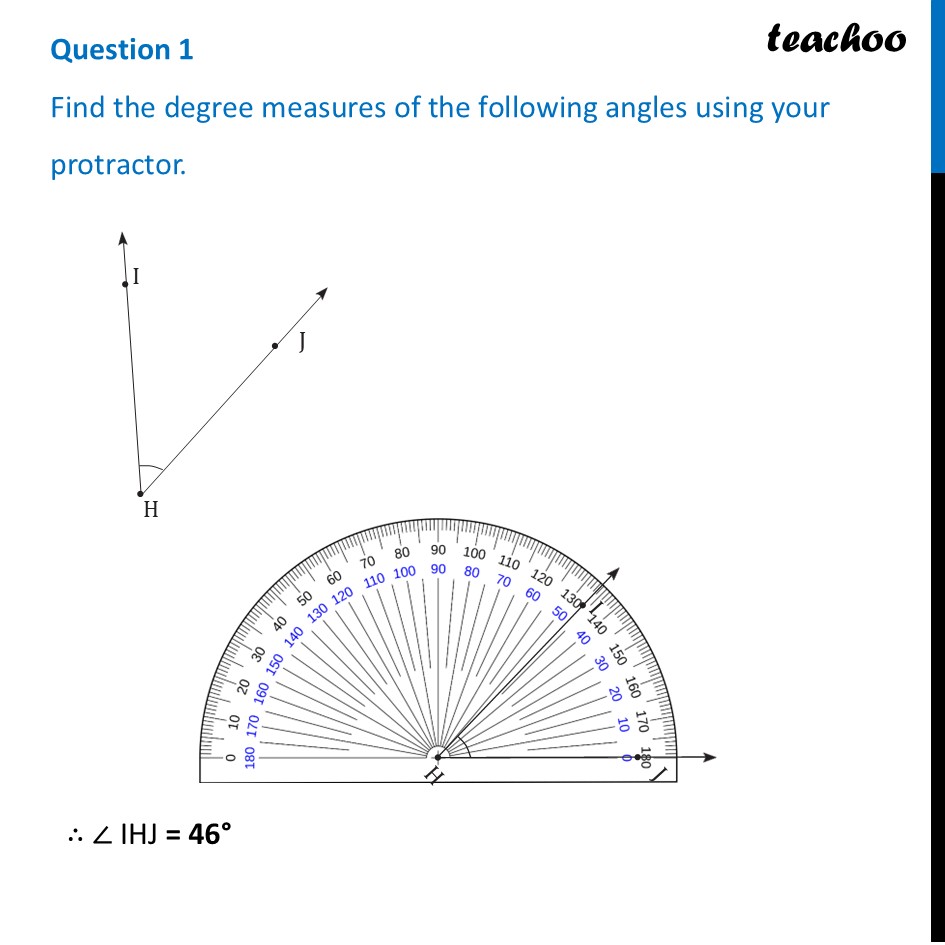 Find the degree measures of the following angles using your protractor