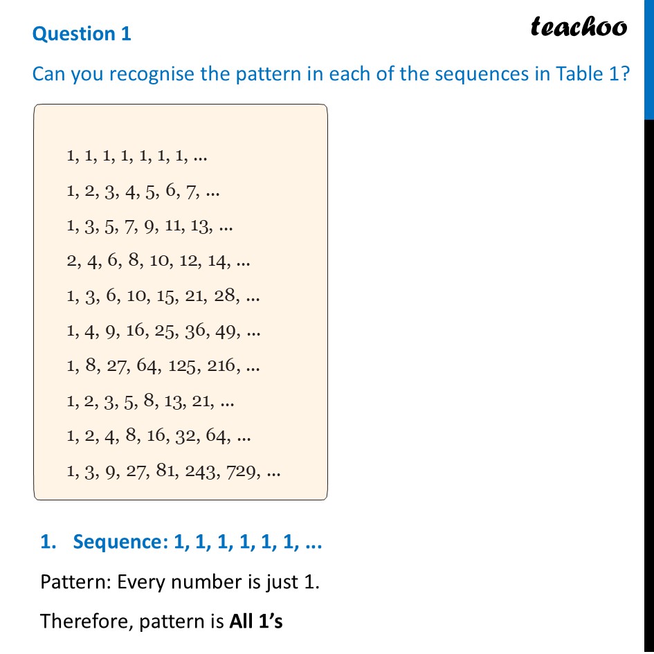 [Class 6] Can you recognise the pattern in each of the sequences