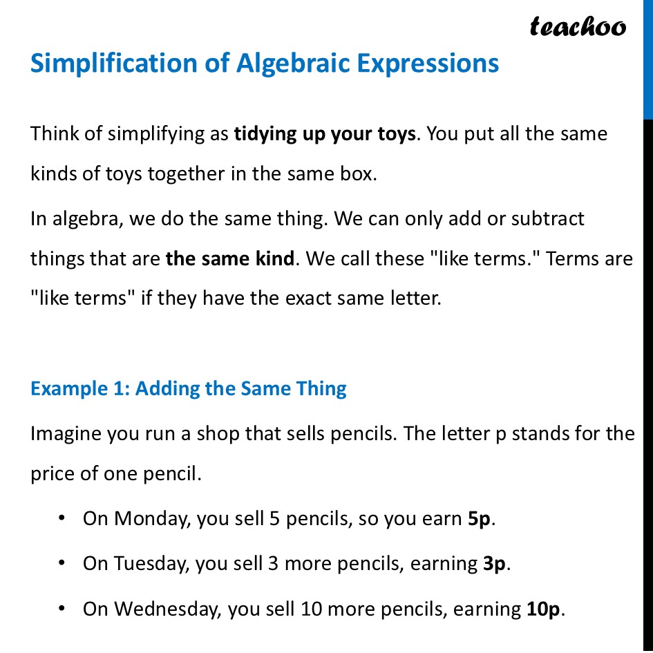 Simplification of Algebraic Expressions - Worksheet [with Examples]
