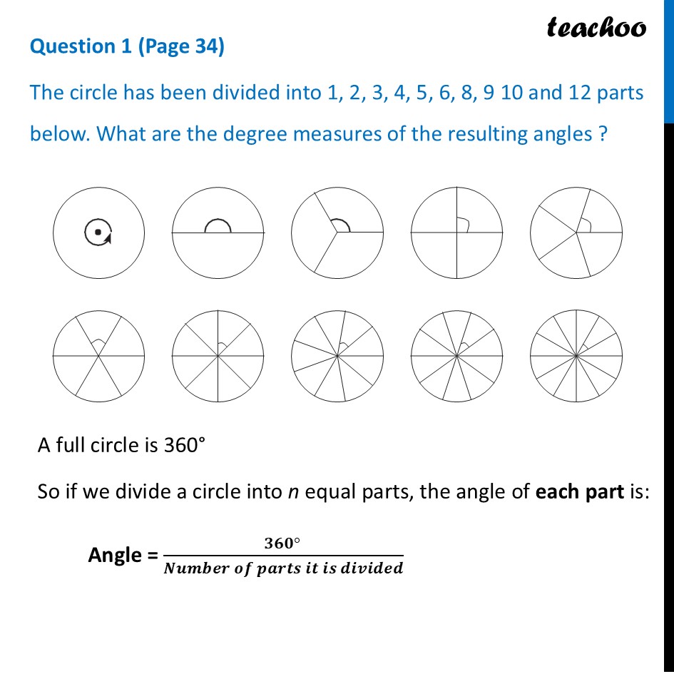 Circle has been divided into 1, 2, 3, 4, 5, 6, 8, 9 10, 12 parts What