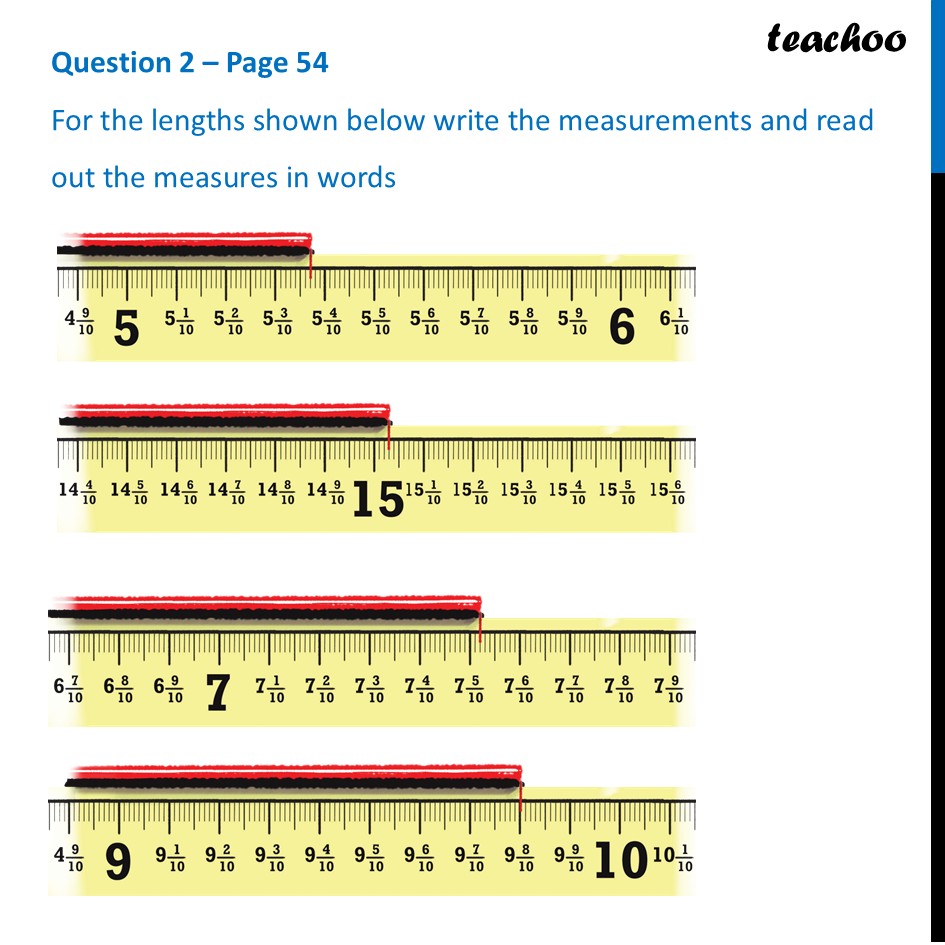 For the lengths shown below write the measurements and read - Teachoo