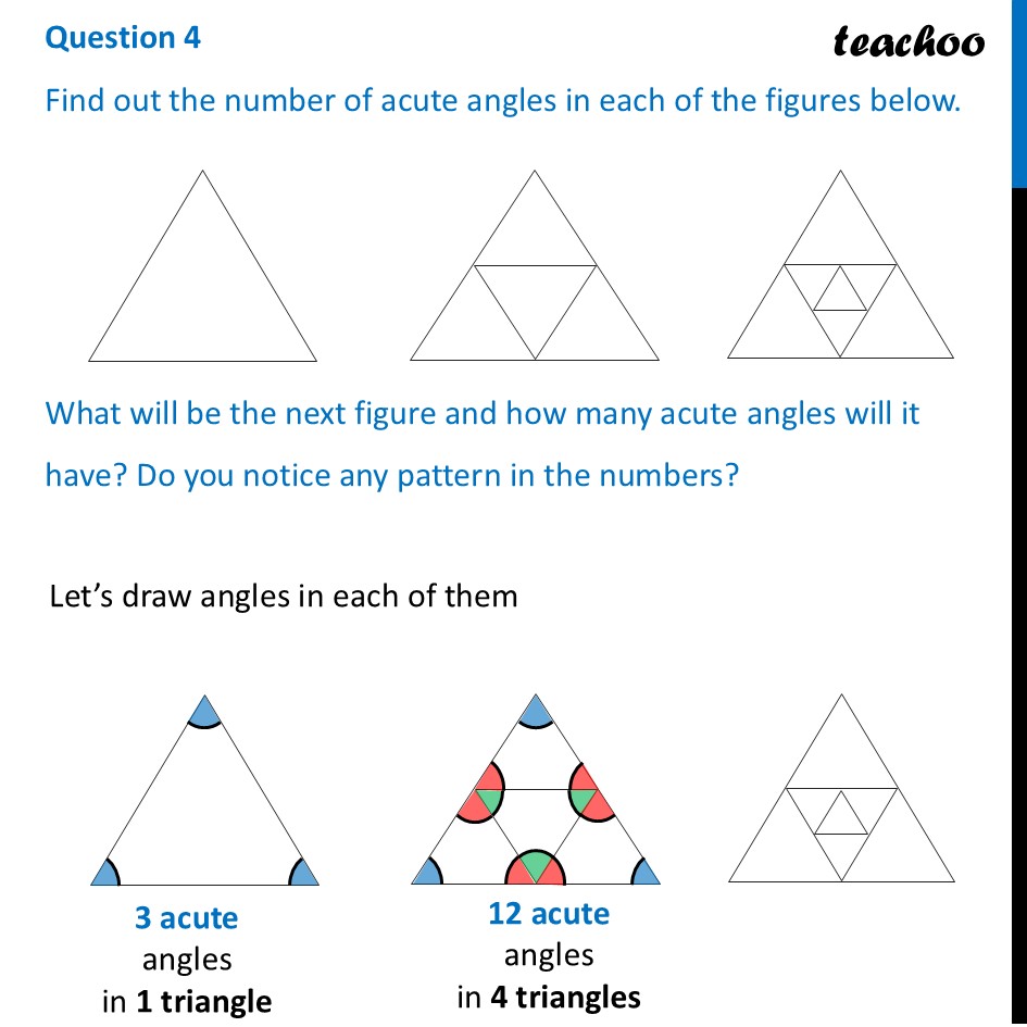 Find out the number of acute angles in each of the figures below.