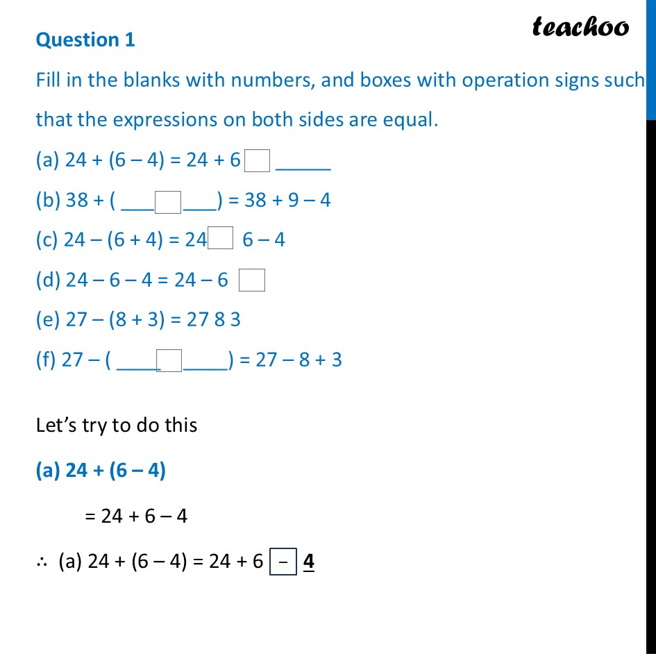 Fill in the blanks with numbers, and boxes with operation signs such